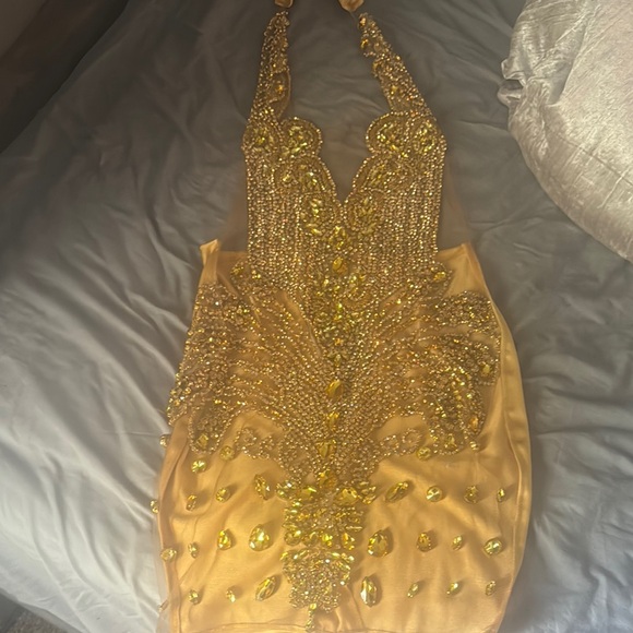 Dresses | Gold Backless Dress With Elegant Design | Poshmark